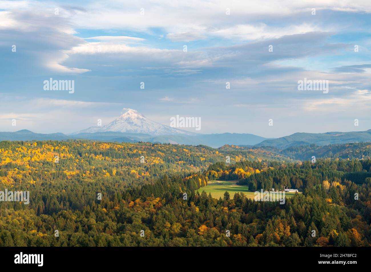 Mount Hood in the light of sunset near Sandy, Oregon Stock Photo - Alamy