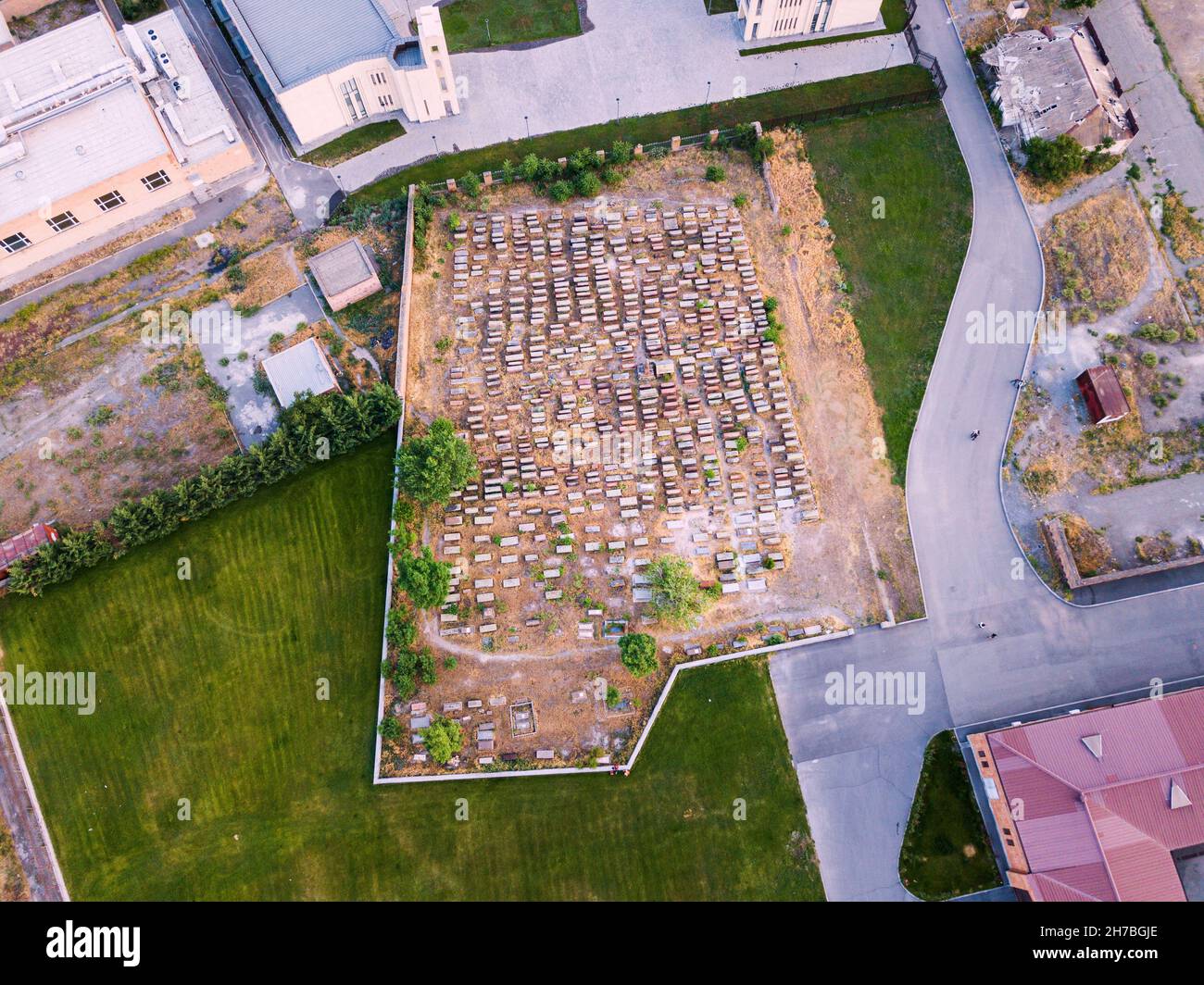 Ancient cemetery with tombstones top view from the throne. Archaeology ...