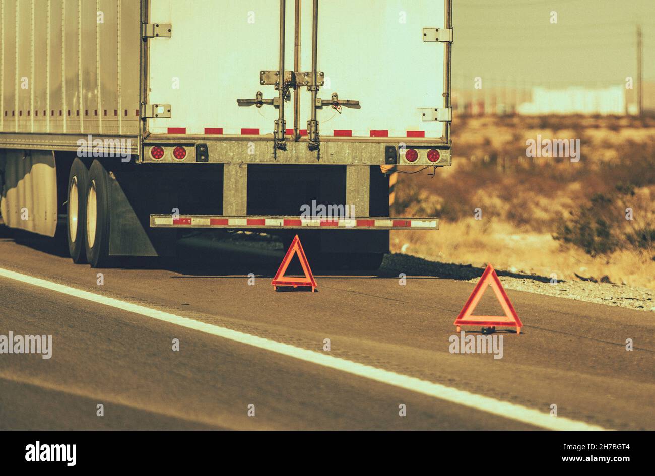 Heavy Transportation Theme. Broken Semi Truck on Side of a Highway ...