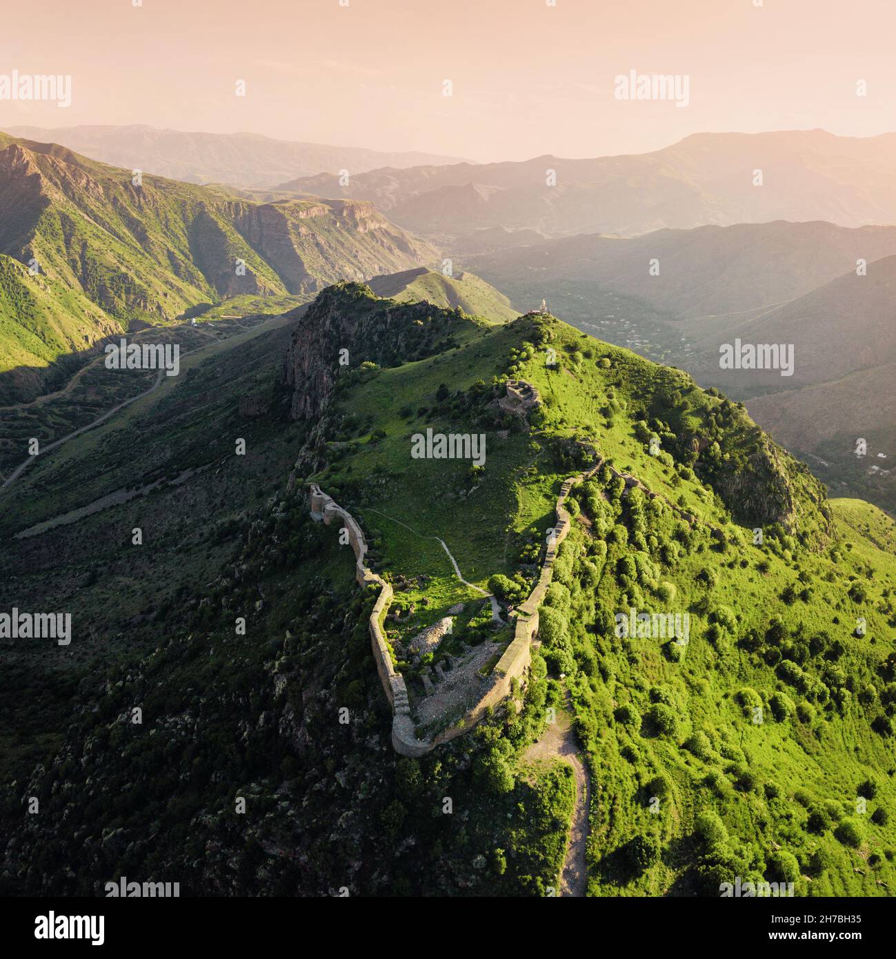 Panoramic aerial view of the famous Smbataberd fortress in the Armenian ...