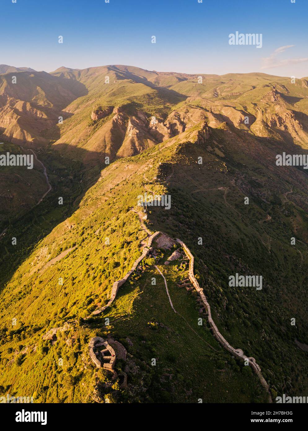 aerial view of the famous Smbataberd fortress in the Armenian Vayots ...