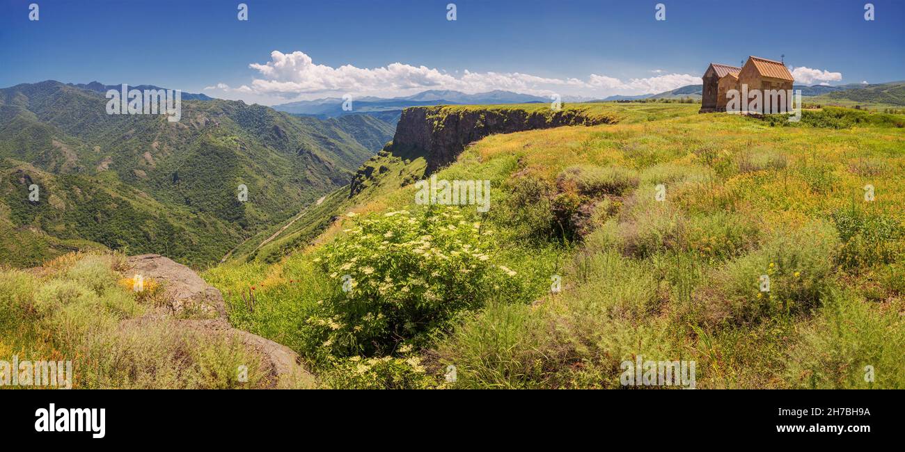 Panorama of Surb Nshan or Two Churches - located on the edge of a high ...