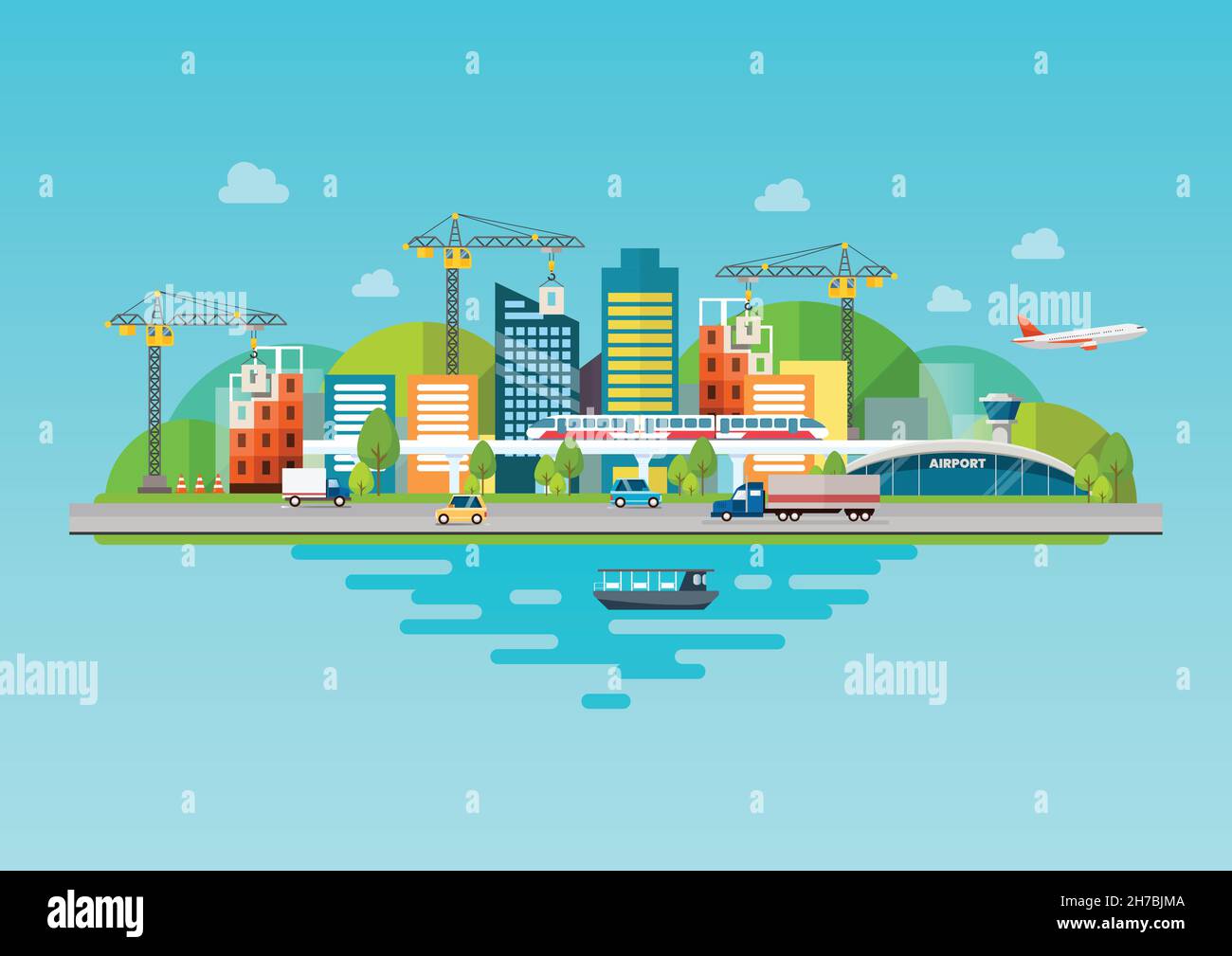 Cityscape with Infrastructure and building under construction. Vector ...
