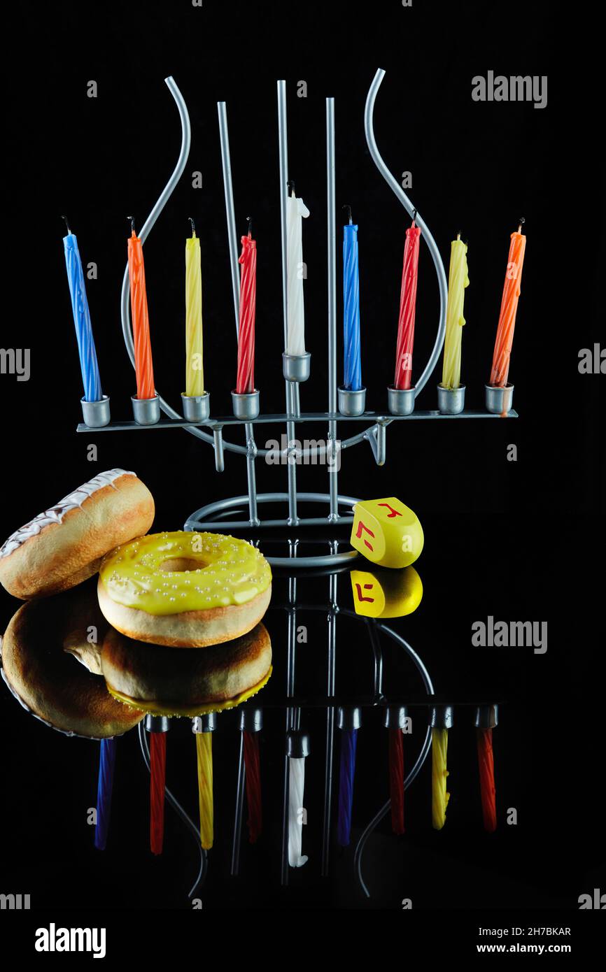 Happy Hanukkah and Hanukkah Sameach - traditional Jewish candlestick ...