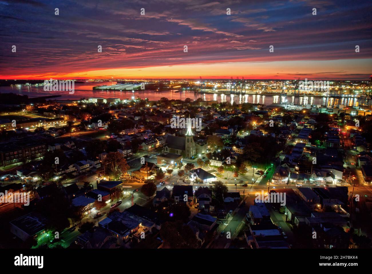 Aerial View of a Riverfront Community in New Jersey at Night Stock ...