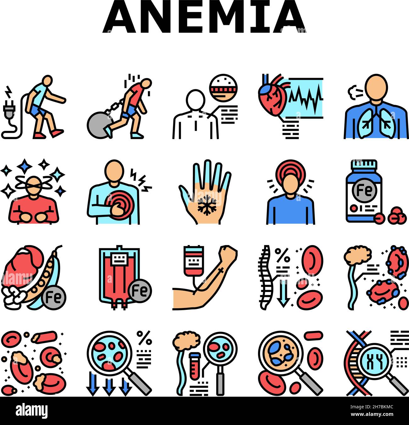 Anemia Patient Health Problem Icons Set Vector Stock Vector Image & Art ...