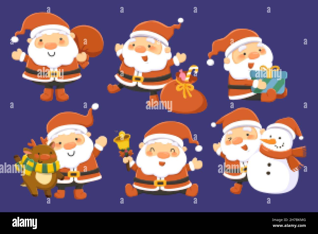 Santa Claus characters design set. Flat illustration of happy Santa ...