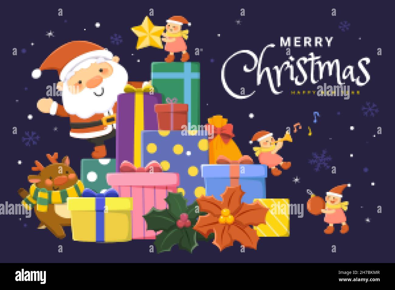 Christmas greeting card design. Santa Claus greeting from a pile of ...