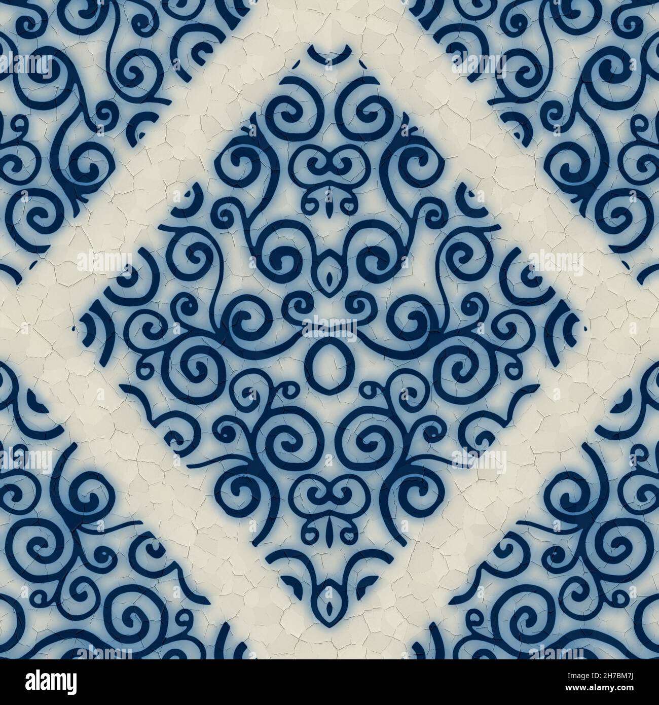 Seamless blue and white ceramic tile ornate damask pattern for surface ...