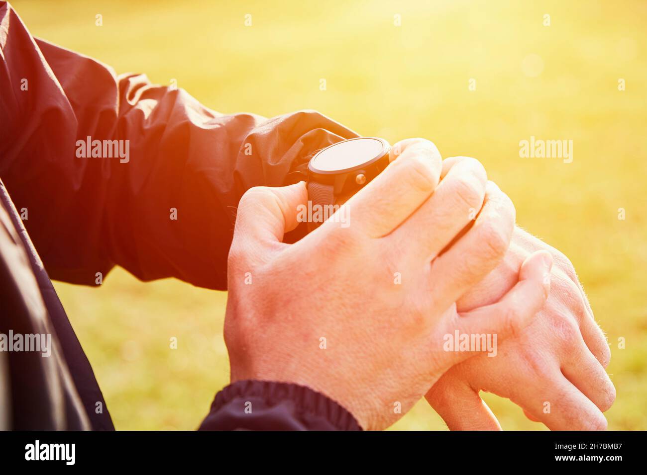 Man use sport watch at run training. Smart watch for fitness at wrist ...