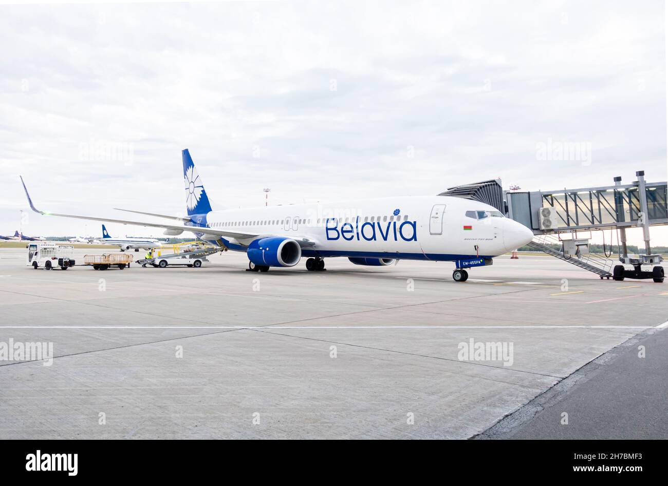Belavia airlines Boeing 737-800 airplane on a tarmac in its hub of ...