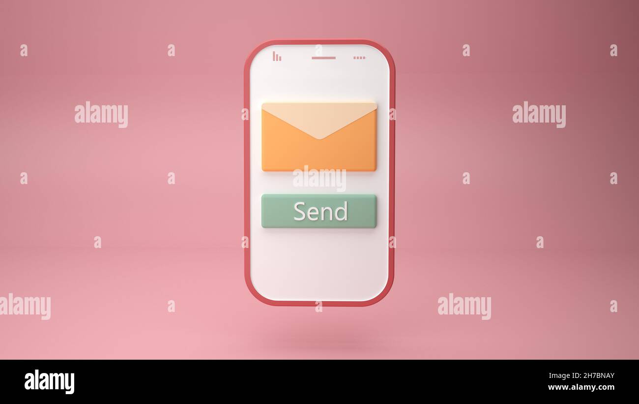 Notification send message on smartphone screen. 3D render Stock Photo ...