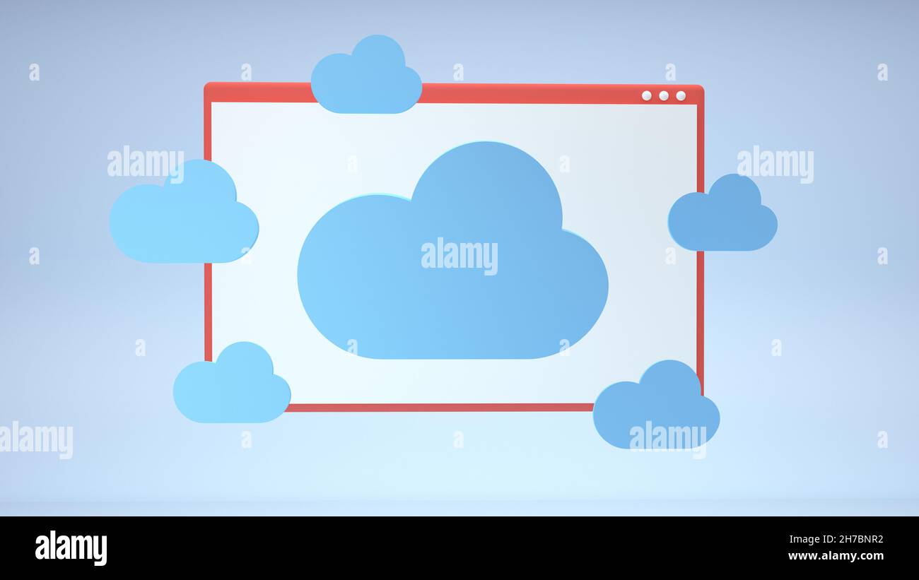 Cloud storage concept, computer browser window. 3D rendering Stock ...