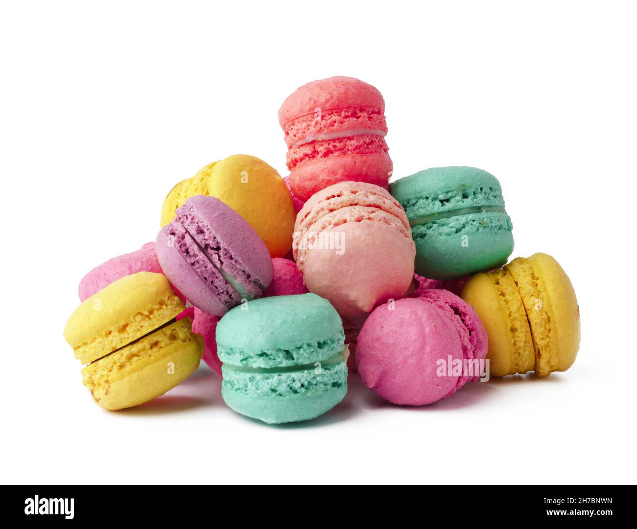 Pile of colorful macaroons isolated on white background Stock Photo - Alamy