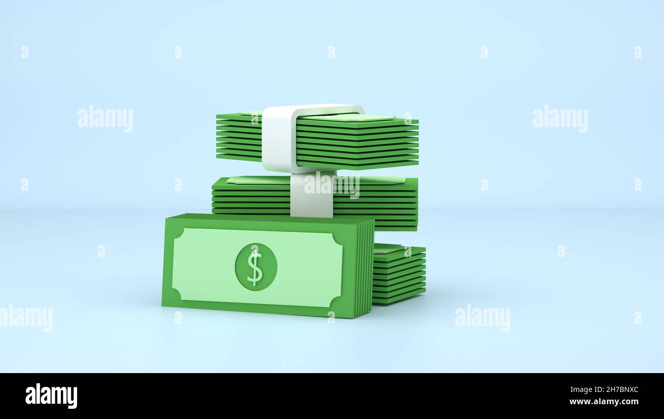 Illustration of a stack of money on blue background. 3D render Stock ...