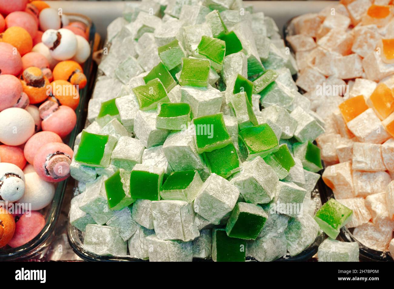 Close up traditional turkish rahat lokum sweets candy in shop Stock ...