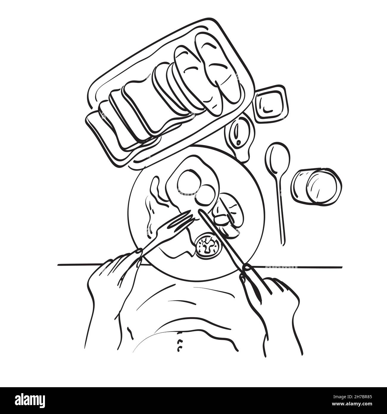 top view of closeup person eating breakfast illustration vector ...