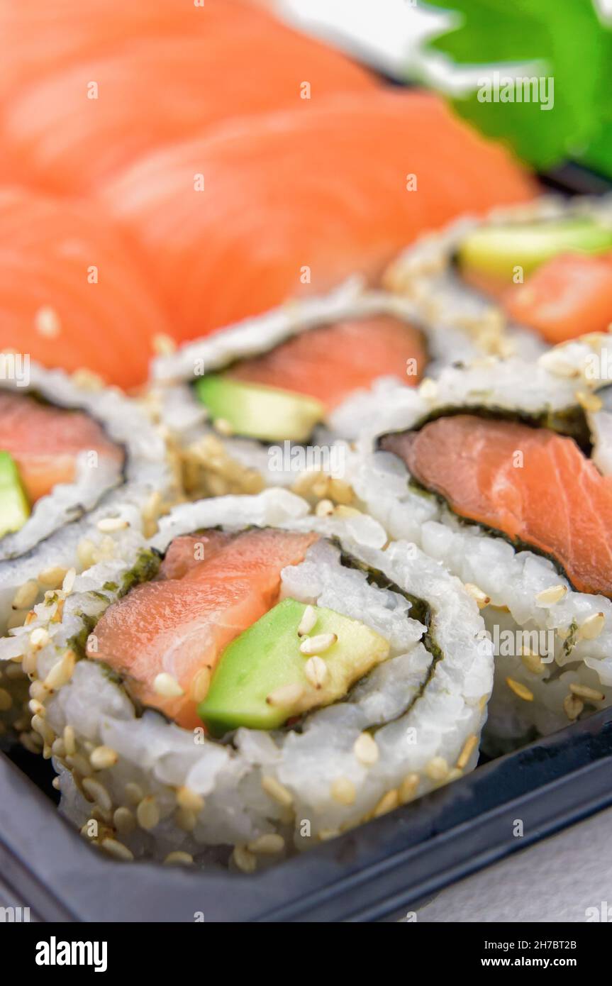 Japanese sushi take away with copy space Stock Photo - Alamy