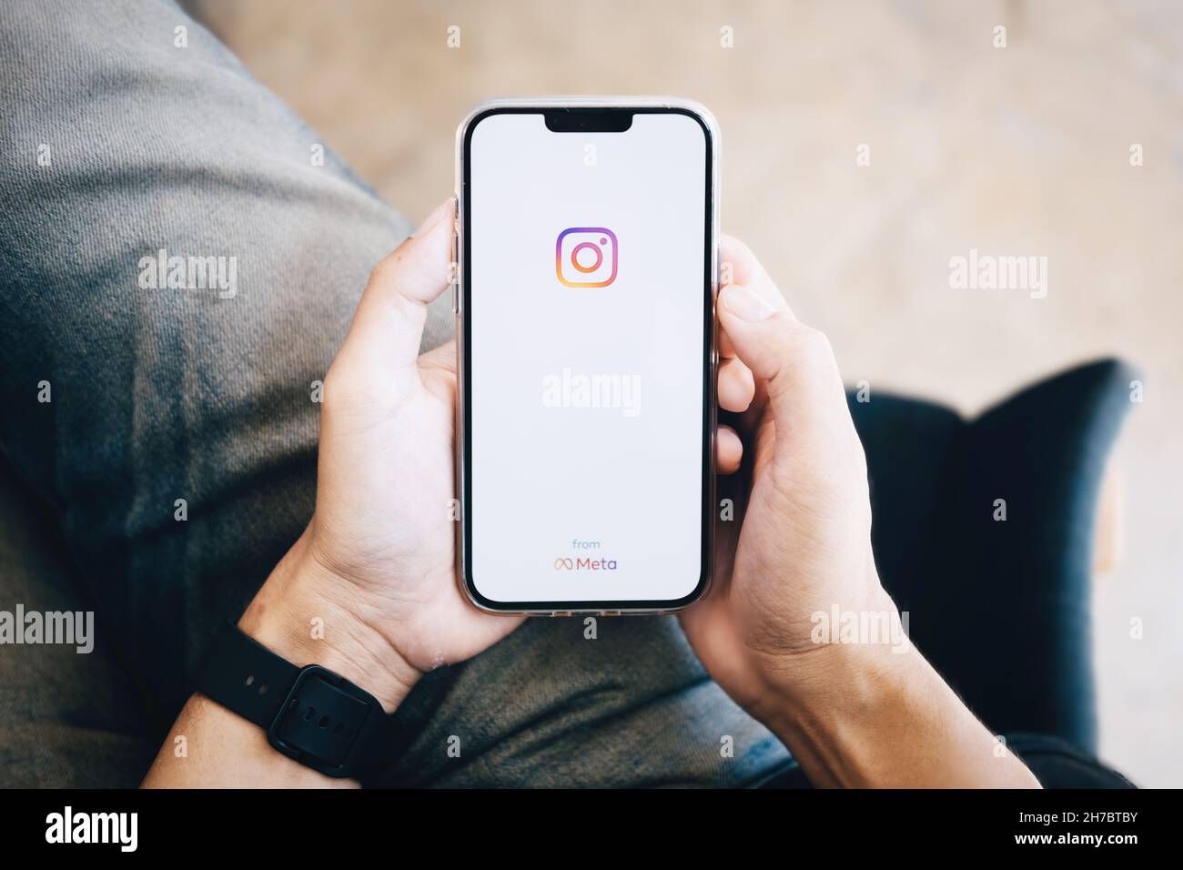 CHIANGMAI, THAILAND - Nov 07, 2021: A man holding smartphone with ...