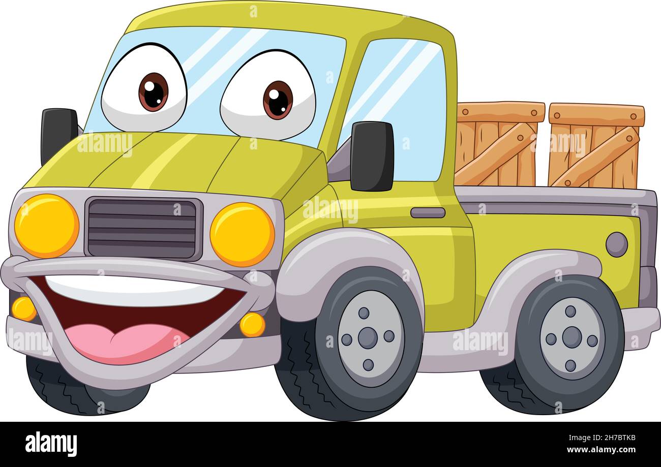 Cartoon smiling yellow pickup truck Stock Vector Image & Art - Alamy