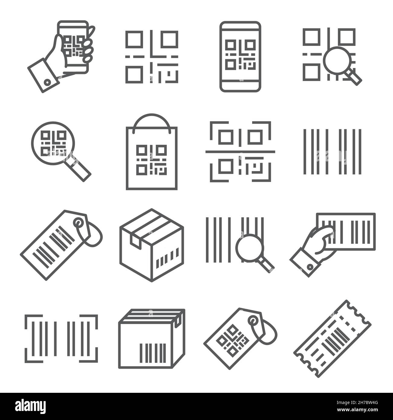 QR code line icons set on white background Stock Vector Image & Art - Alamy