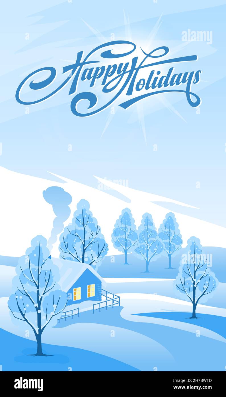 Winter landscape background with text Happy Holidays Stock Vector Image ...