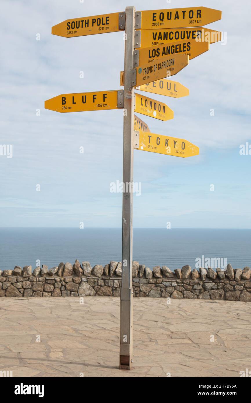 International City Distance Sign at Cape Reinga New Zealand Stock Photo ...