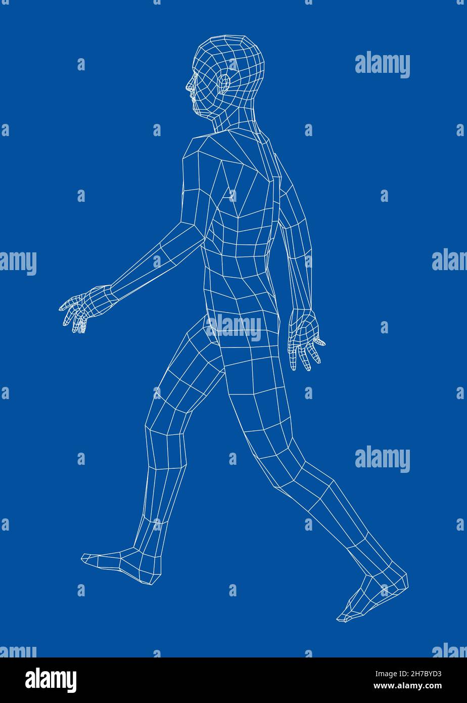 Wireframe walking man. 3d illustration Stock Photo - Alamy