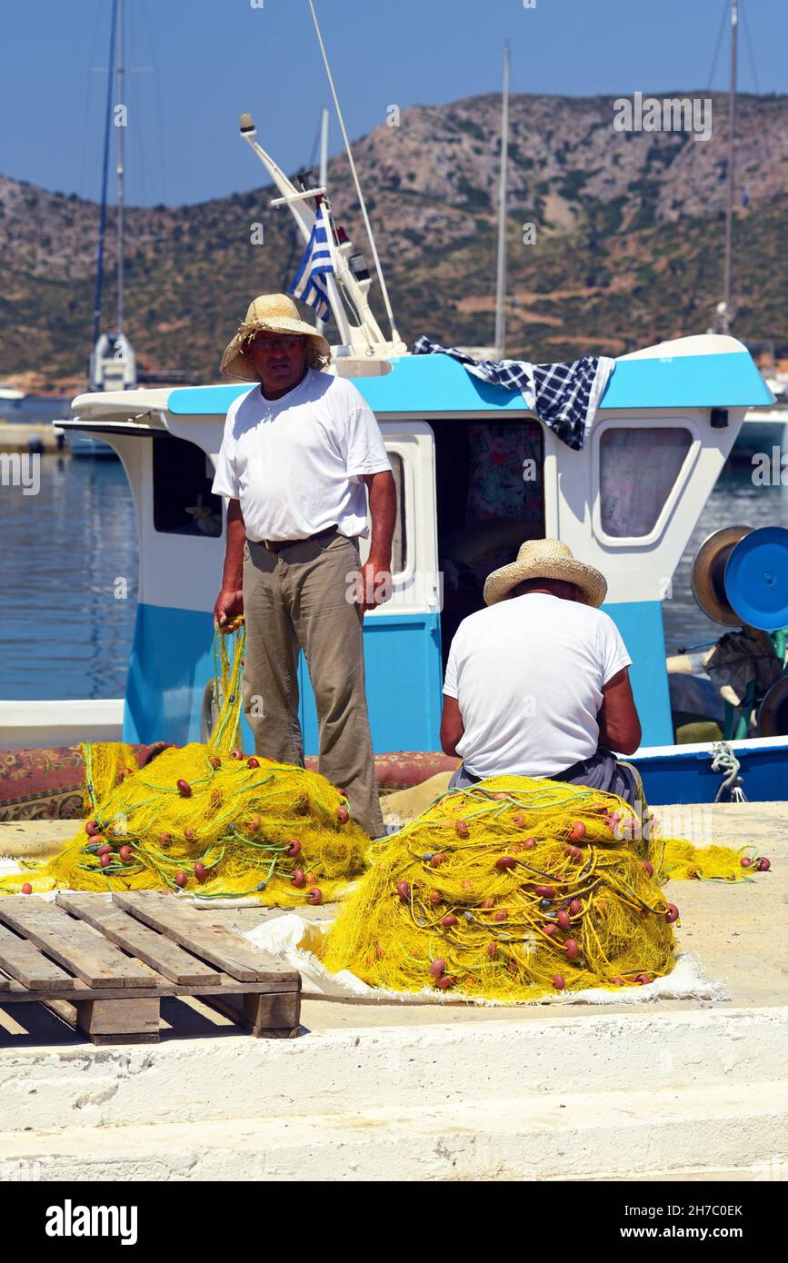 GREECE, LIPSI, FISHER MEN IN THE MAIN TOWN OF LIPSI ISLAND Stock Photo ...