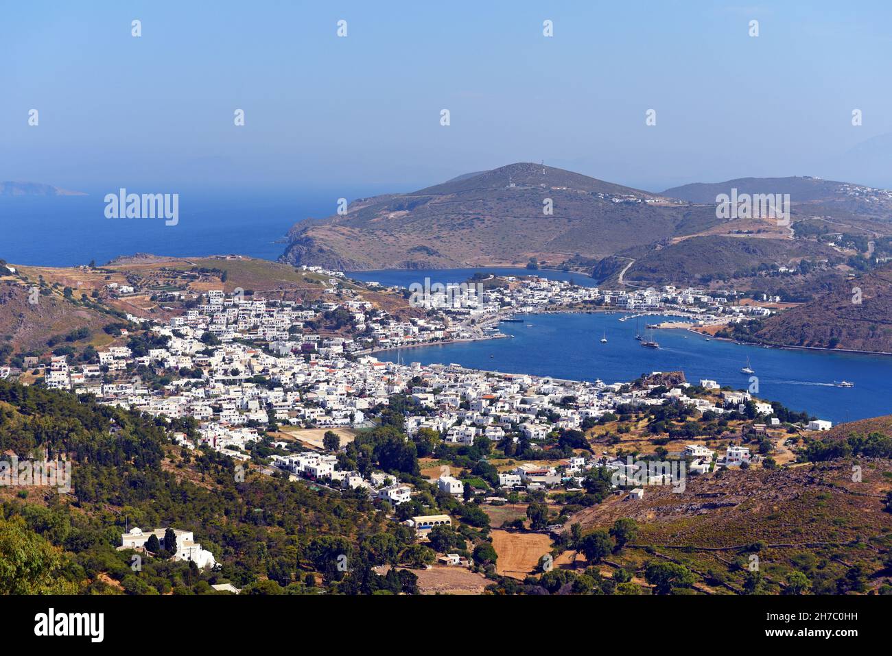 GREECE, PATMOS, SKALA, VILLAGE AND HARBOUR OF SKALA , PATMOS ISLAND ...
