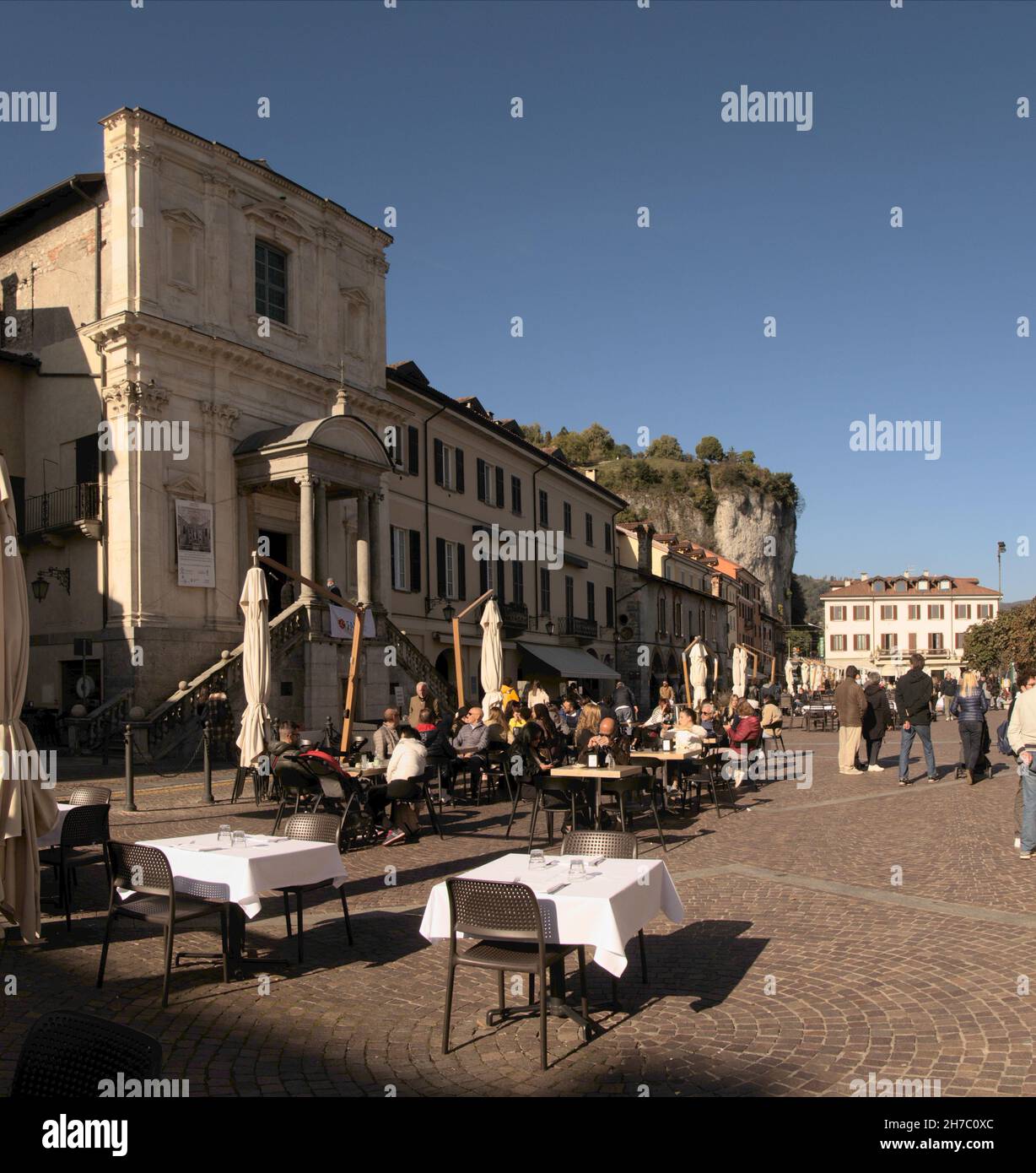 Buildings around the main square in Arona, Piemonte Stock Photo - Alamy