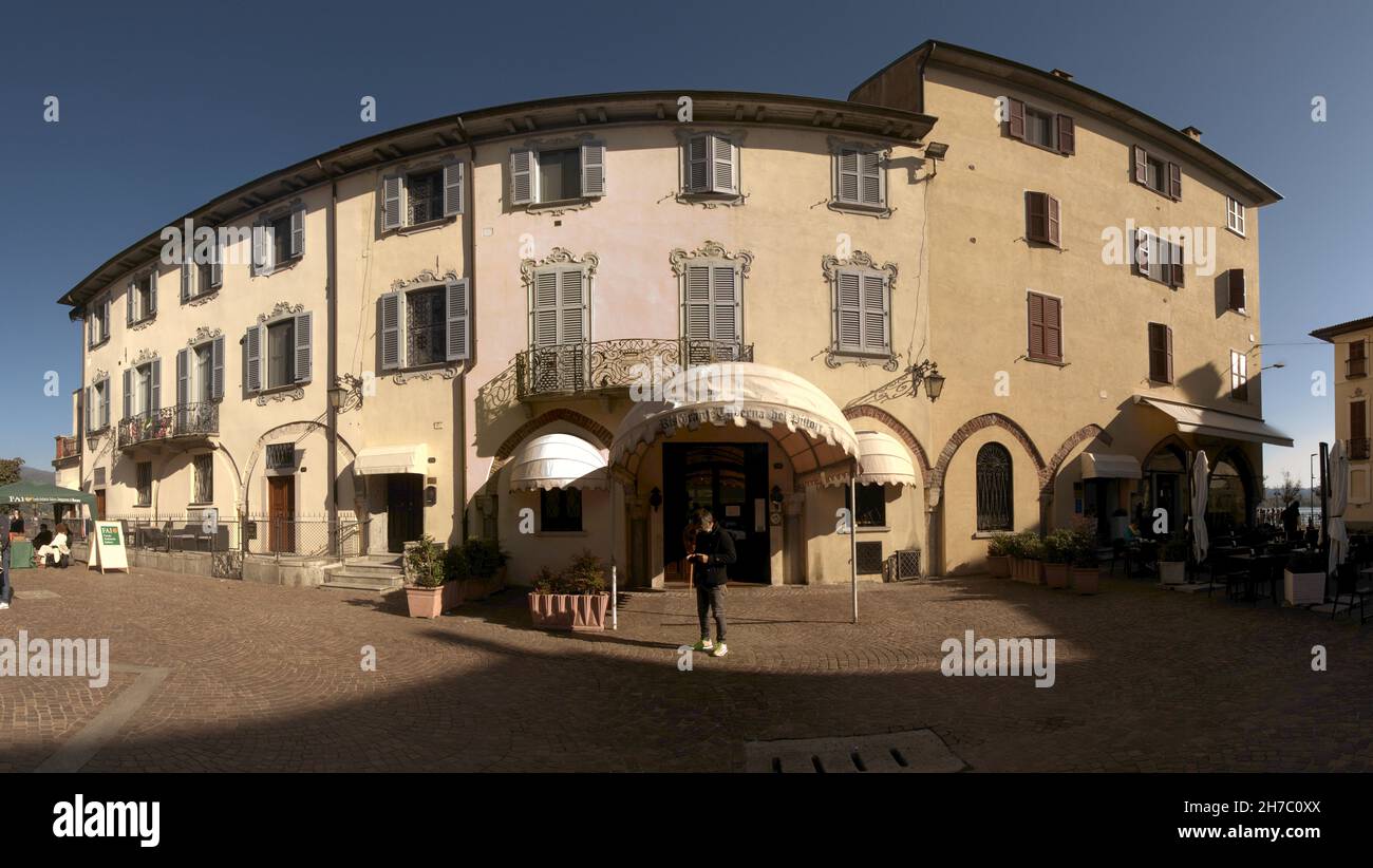 Buildings around the main square in Arona, Piemonte Stock Photo - Alamy