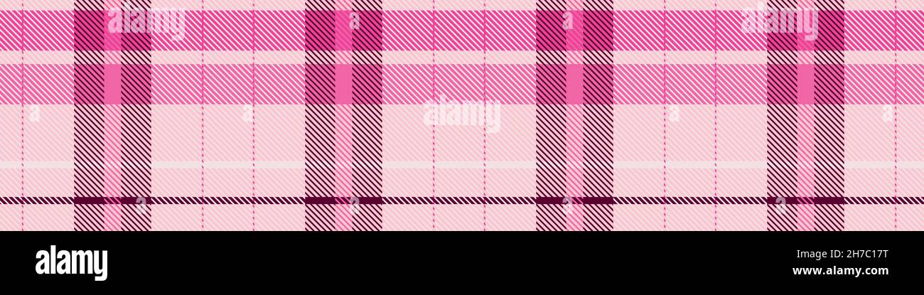 Girly pink seamless plaid vector border. Gingham bright color checker ...