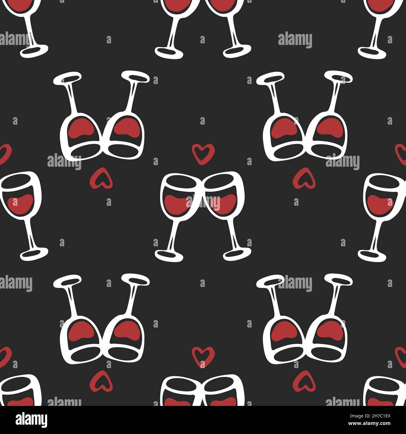 Seamless doodle pattern with couple of cheers wine glass isolated on ...