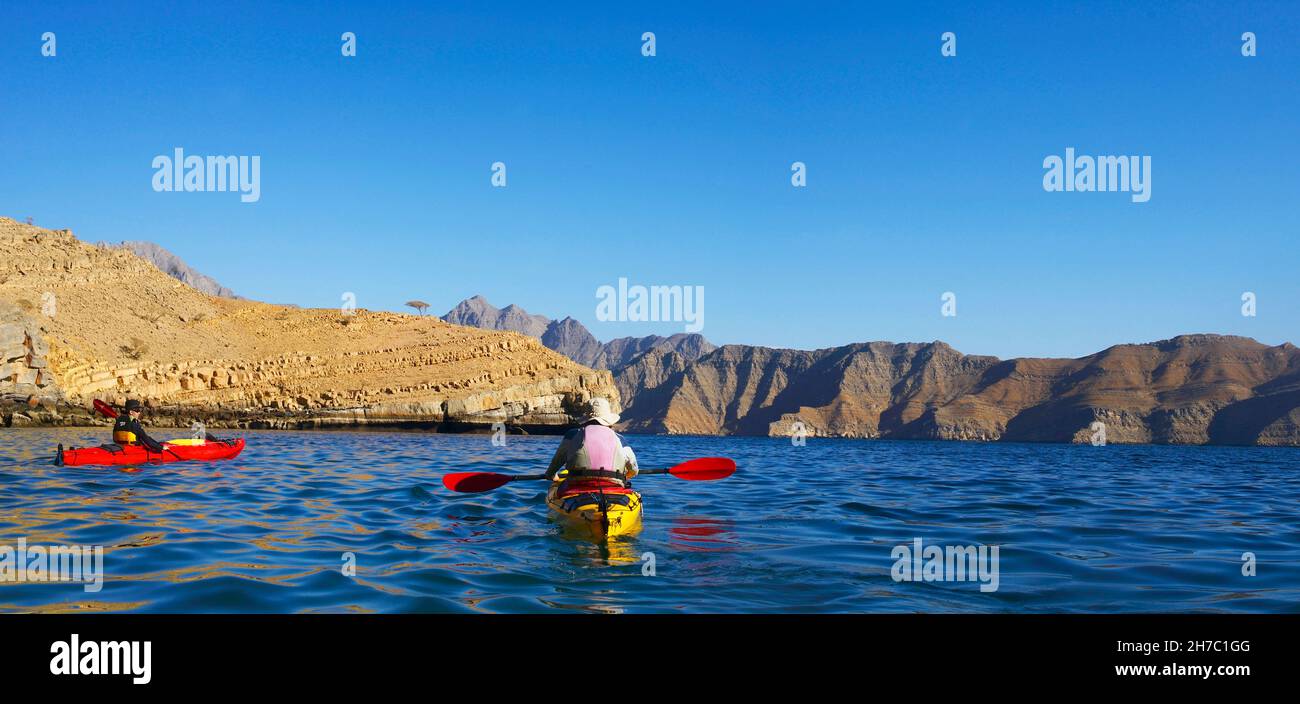 SULTANATE OF OMAN, MUSANDAM, KAYAK TRAVEL IN THE BAY OF SHAM NEAR THE ...