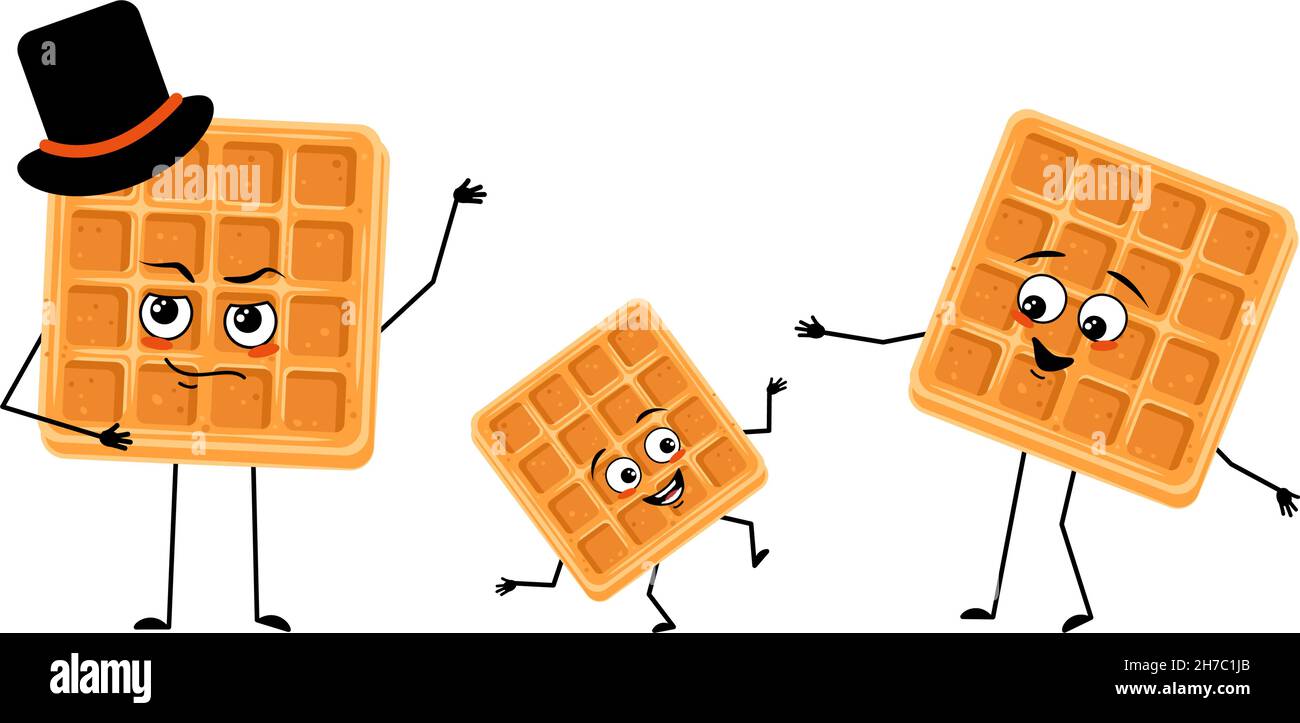 Family of belgian waffle characters with joyful emotions, smile face ...