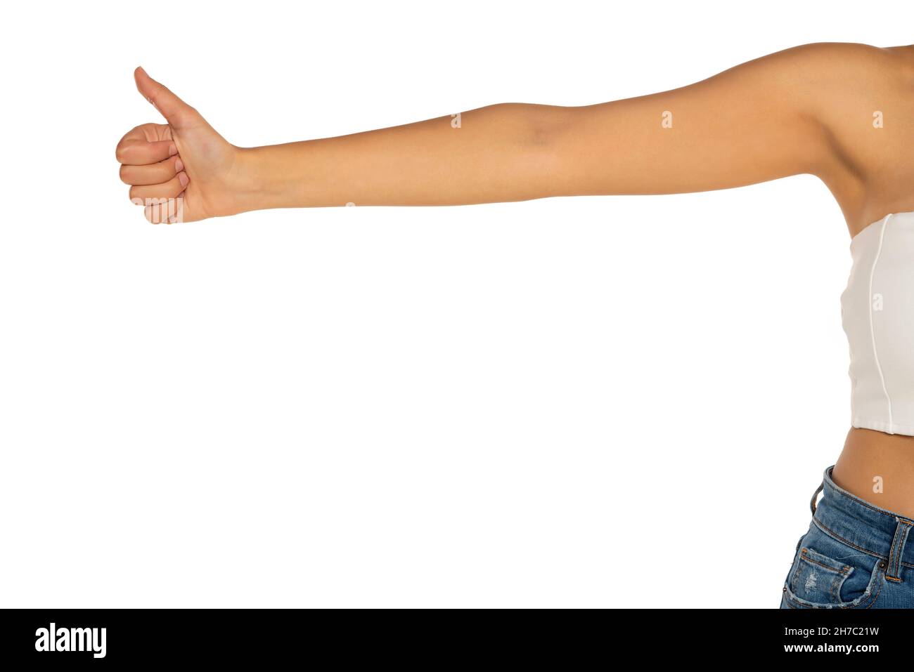 outstretched female hand with thumb up on a white background Stock ...