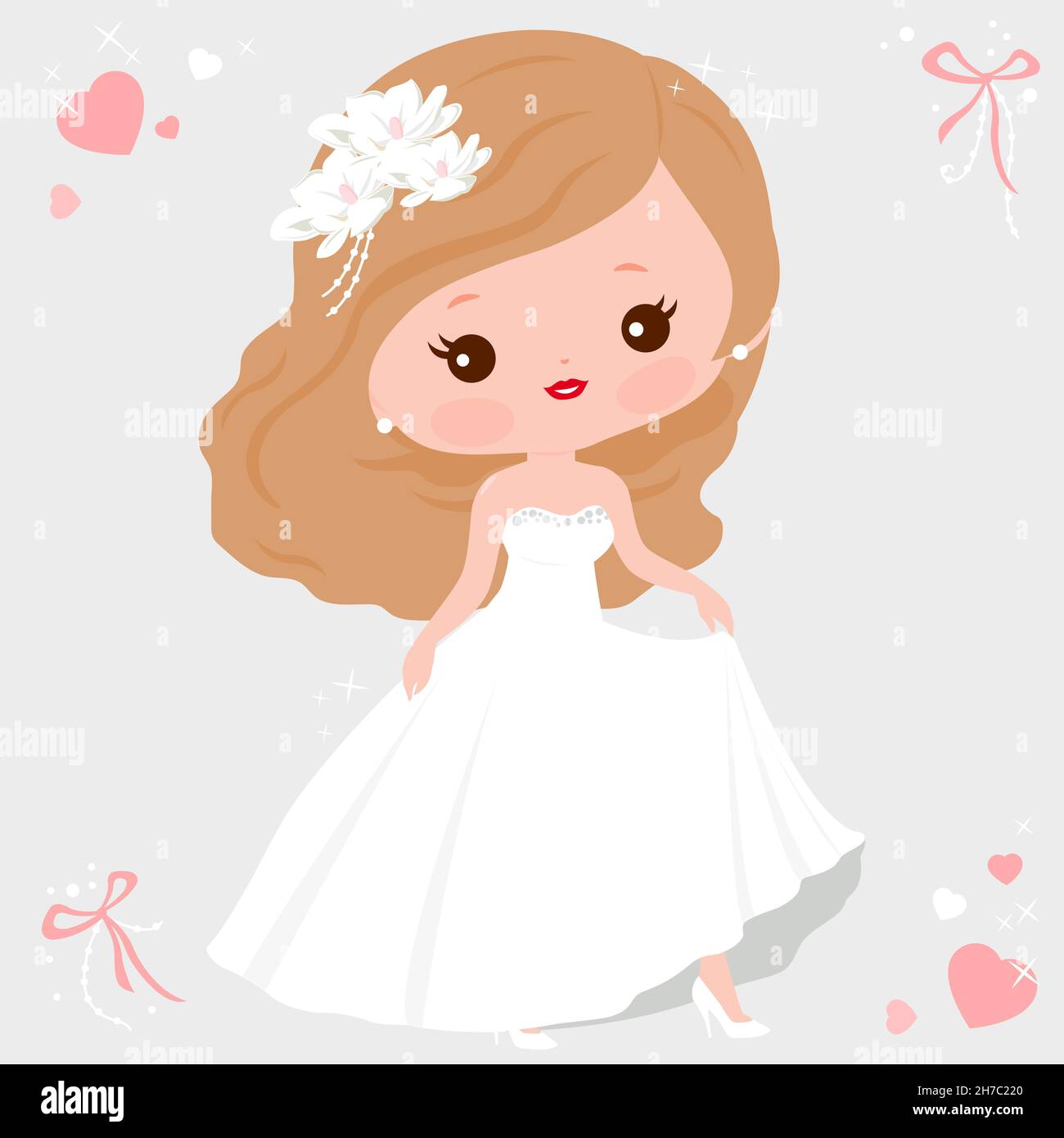 Beautiful bride in a cute white wedding dress Stock Photo - Alamy