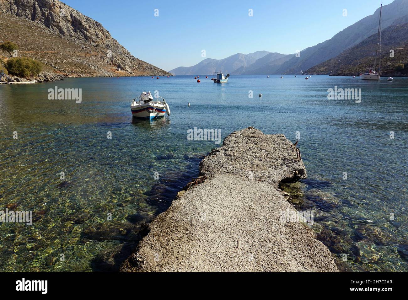 The hidden bay of Palionisos on the Greek island of Kalymnos, in the ...