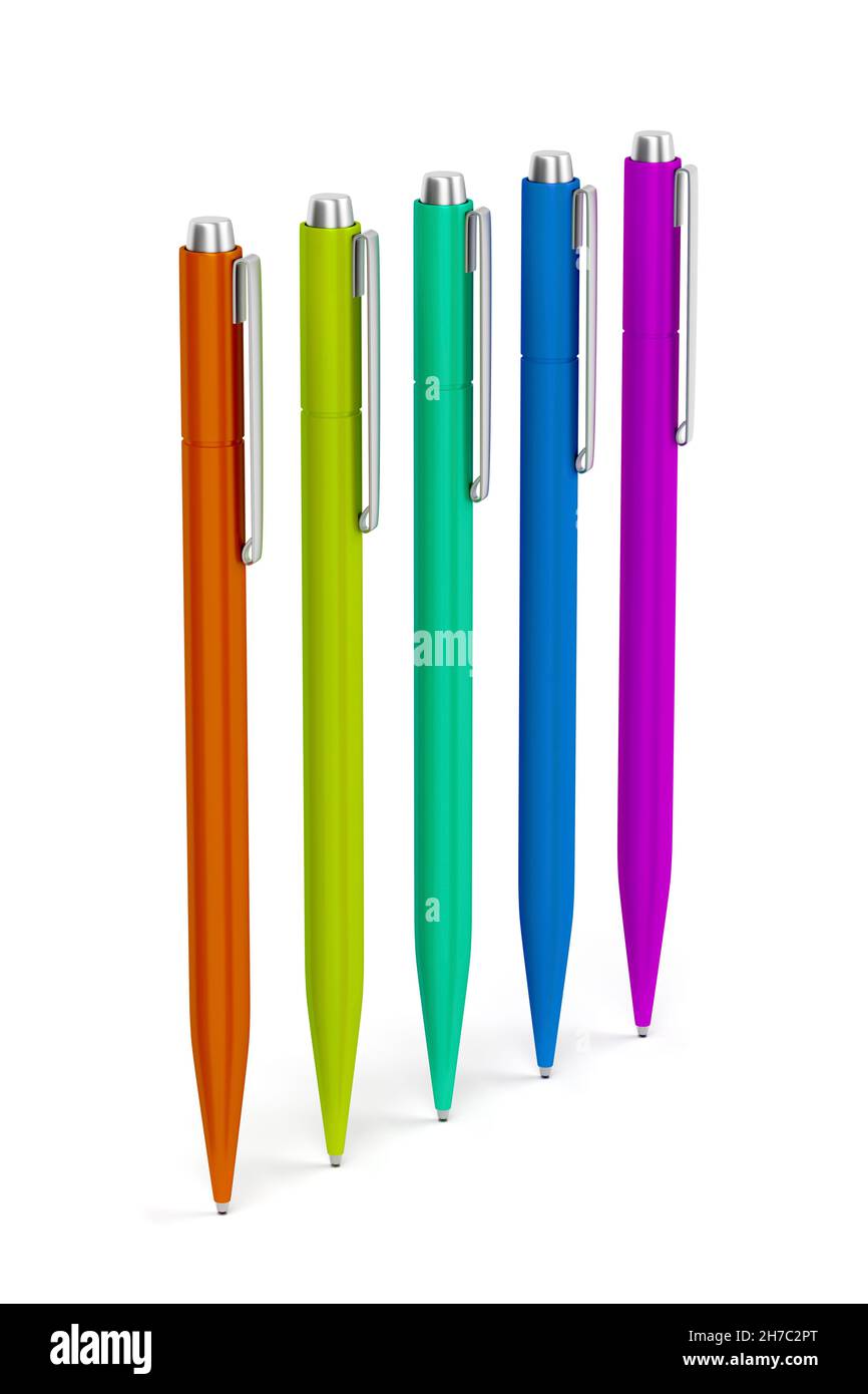Group of pens with different colors on white background Stock Photo - Alamy