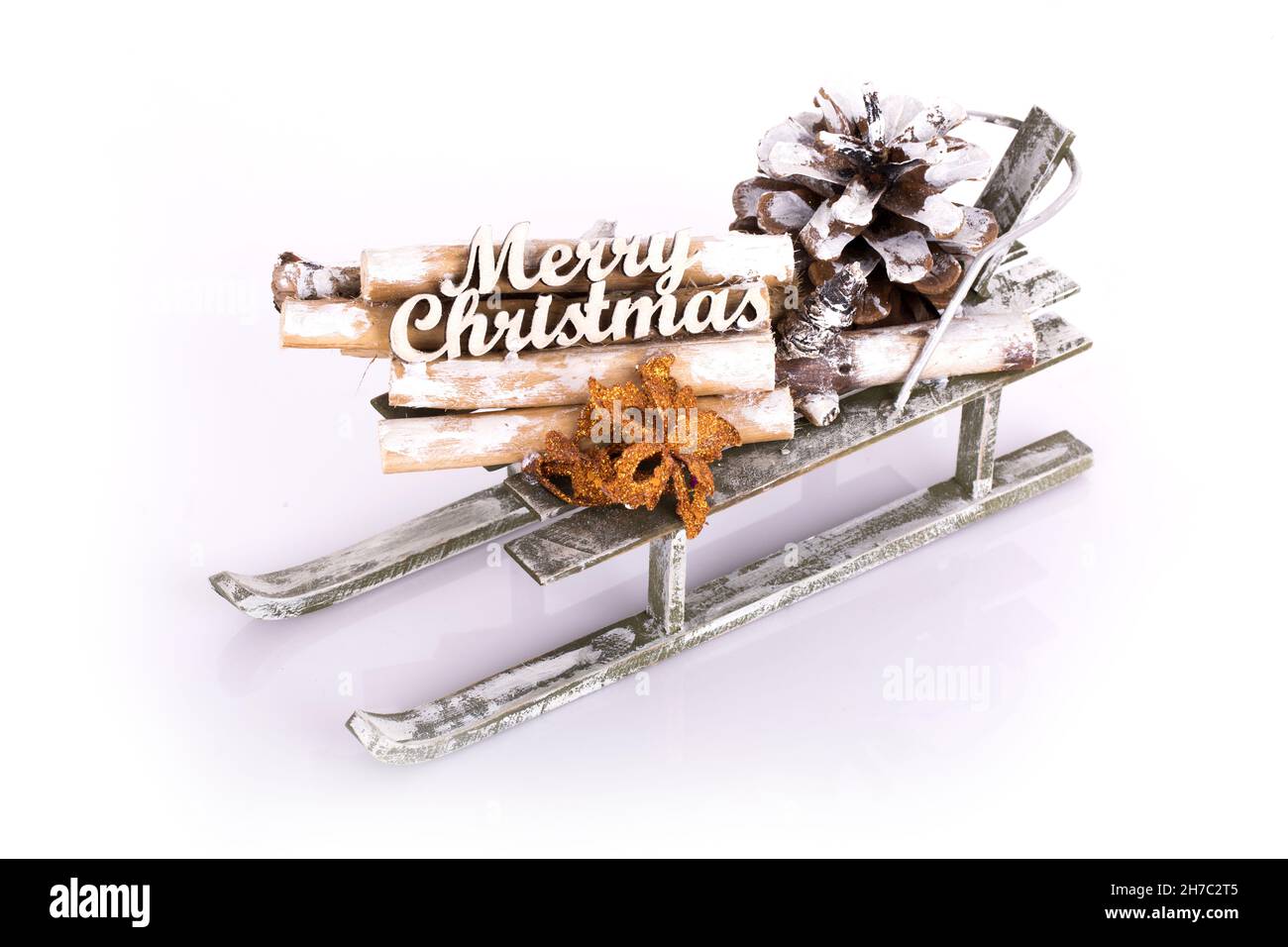 Christmas decorations on the sled isolated on white background Stock ...