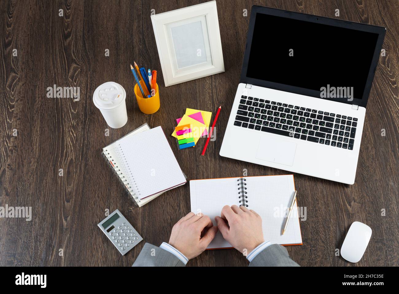 View from above the businessman's workplace Stock Photo - Alamy