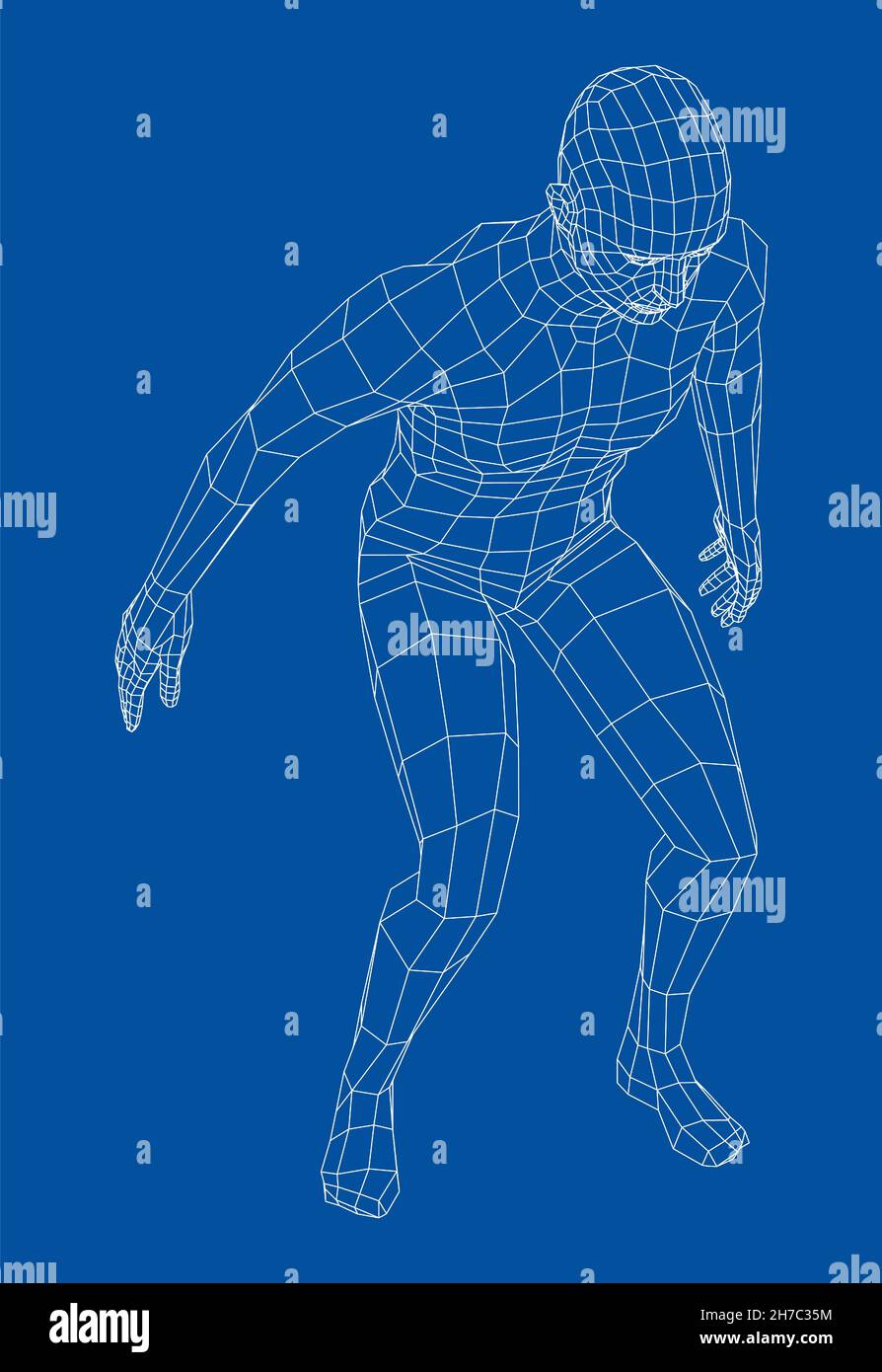 Wireframe jumping man. 3d illustration Stock Photo - Alamy