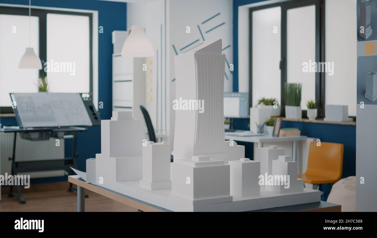 Close up of building model on table to design construction layout in ...