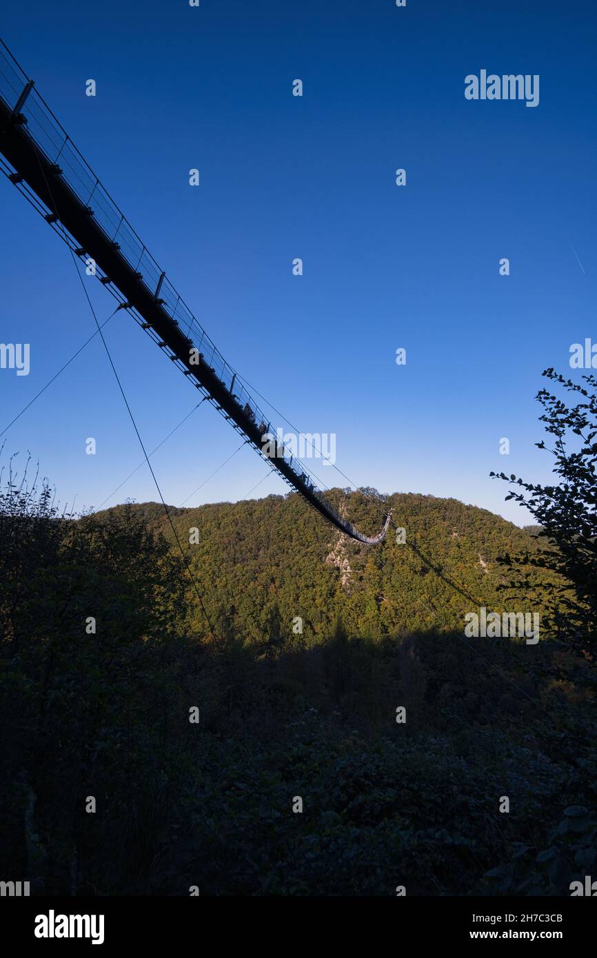 View of the landscape from the Geierlay suspension bridge. Beautiful ...