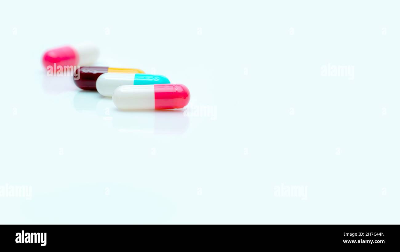 Selective focus on antibiotic capsule pill. Pharmaceutical industry ...