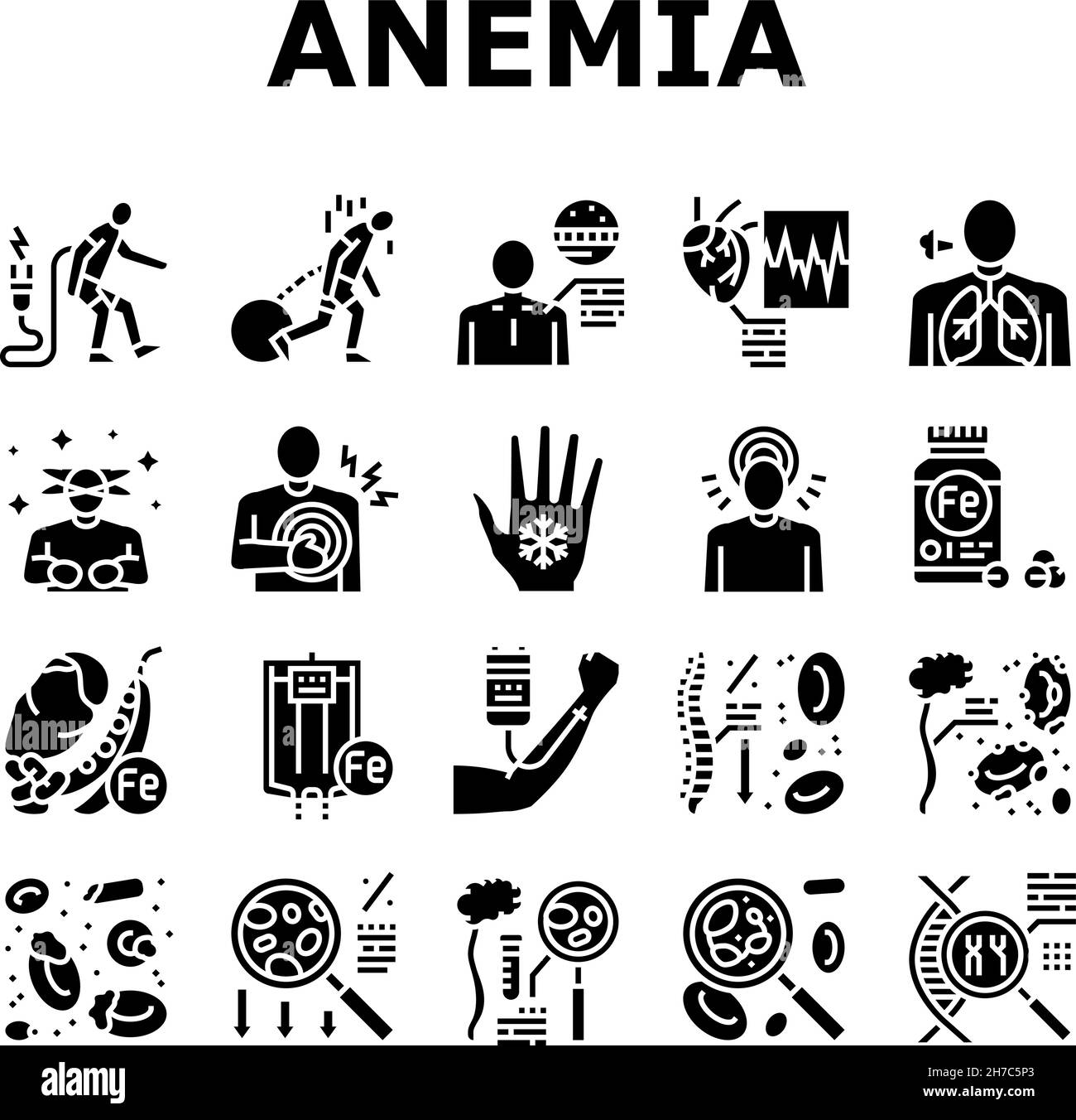 Anemia Patient Health Problem Icons Set Vector Stock Vector Image & Art ...