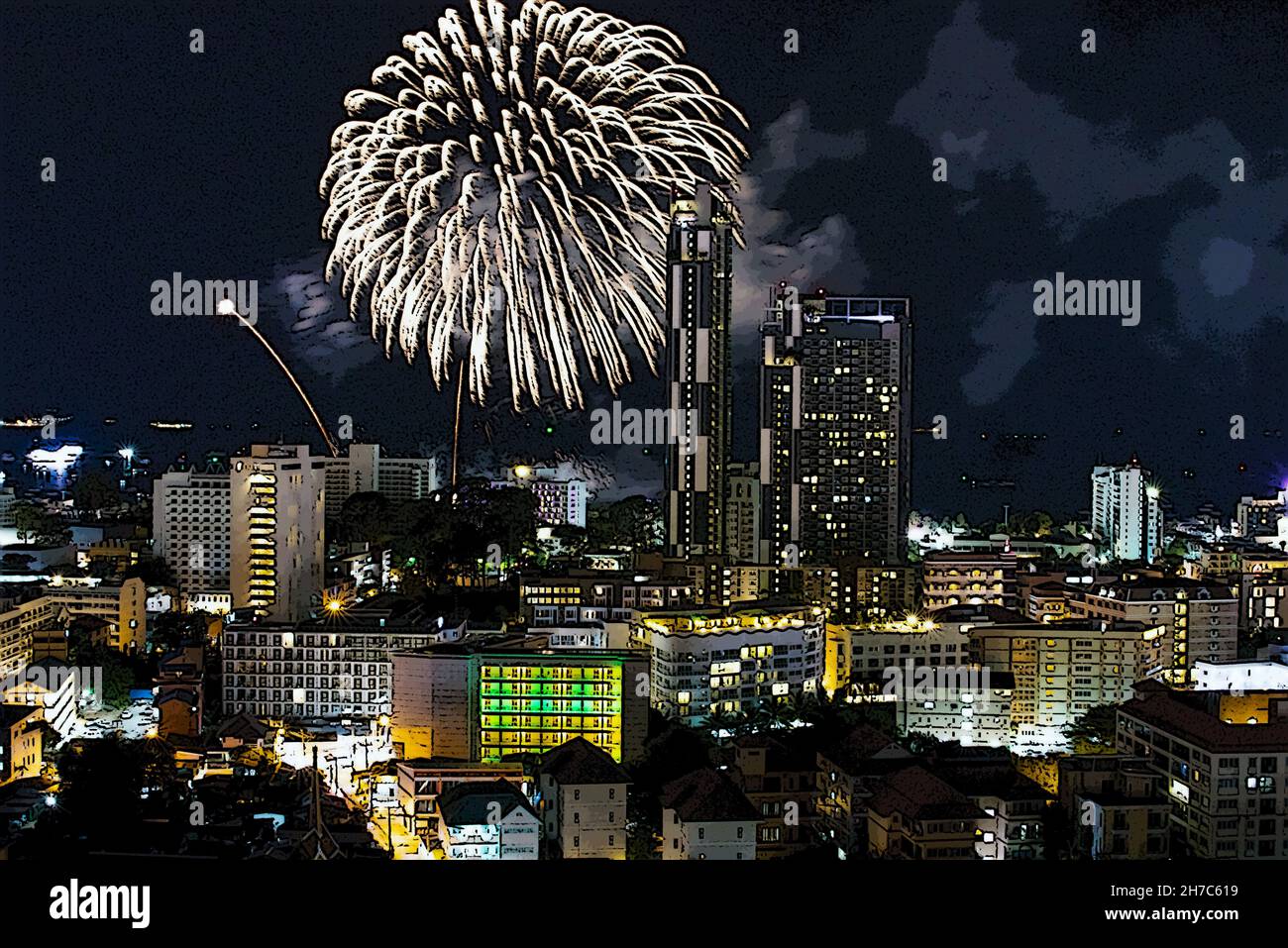 a fantastic and colorful fireworks display over the night sky of the ...