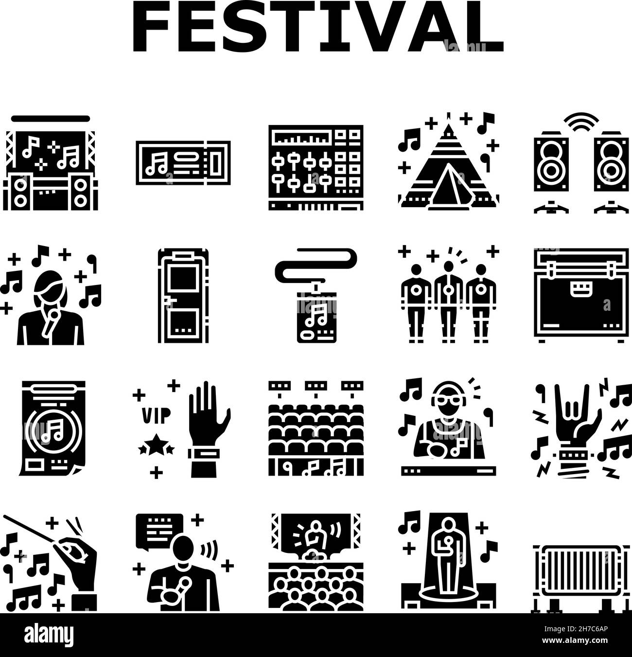 Music Festival Band Equipment Icons Set Vector Stock Vector Image & Art ...
