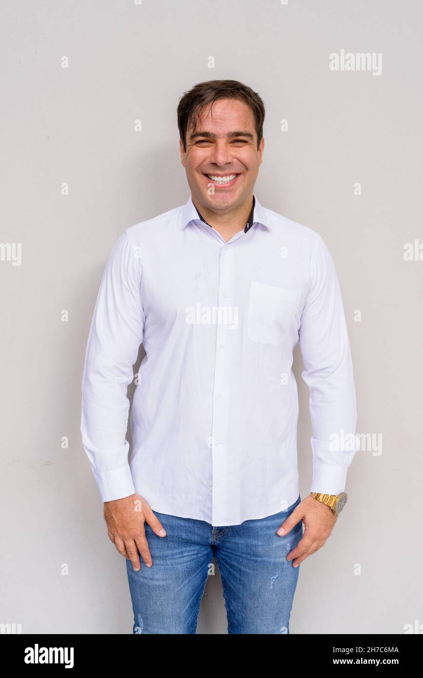 Happy adult person plain background hi-res stock photography and images ...